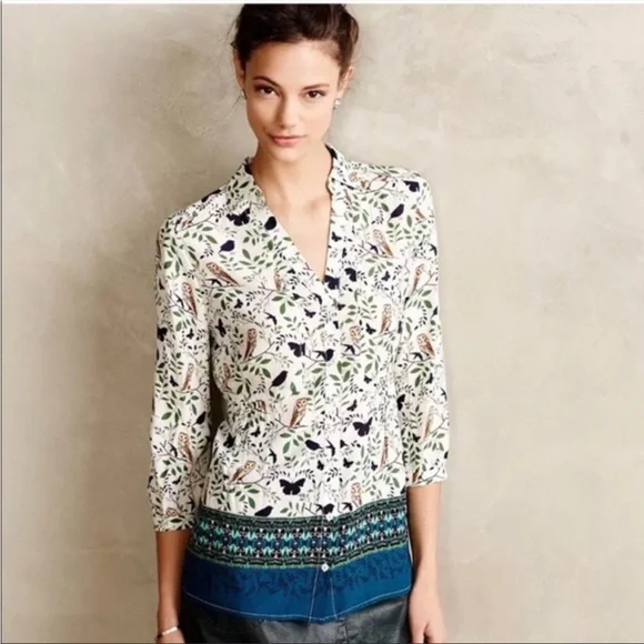 Owl Blouse Anthropologie Morris & Co. Owl & Willow Wallpaper